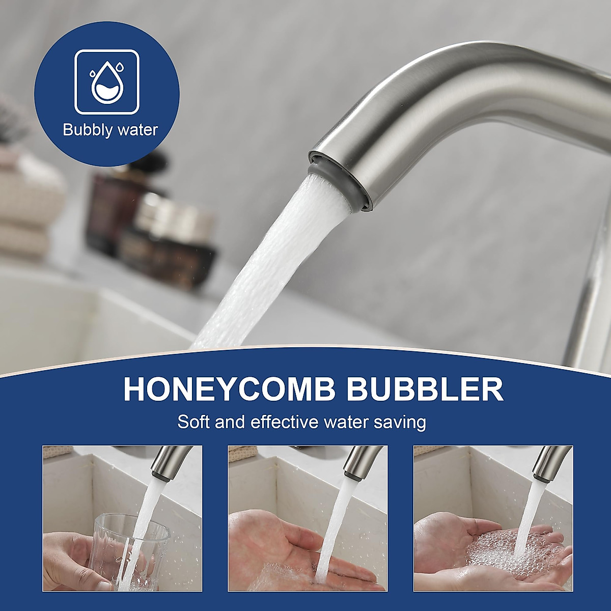 PHICHI Brushed Nickel Single-Handle Bathroom Faucet, 1 or 3 Hole Basin Bath Tap with Pop Up Drain and Deck Plate, Modern One-Hole RV Faucet Washbasin Faucet Countertop