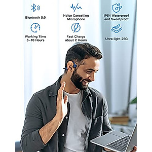 Bone Conduction Headphones Bluetooth,Open Ear Headphone with Mic,Wireless Waterproof Sweatproof Sports Headset Conducting Earbuds Induction Earphones for Running,Cycling,Walking,Workout,Gym (Blue)
