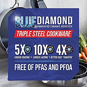 Blue Diamond Cookware Tri-Ply Stainless Steel Ceramic Nonstick, 7 Piece Cookware Pots and Pans Set, PFAS-Free, Multi Clad, Induction, Dishwasher Safe, Oven Safe, Silver
