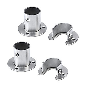 Antrader 4-Pack Wardrobe Bracket Stainless Steel Closet Rod End Supports Closet Pole Sockets Flange Rod Holder Set with Screws, 1 Inch Diameter, U-Shaped + O Shaped