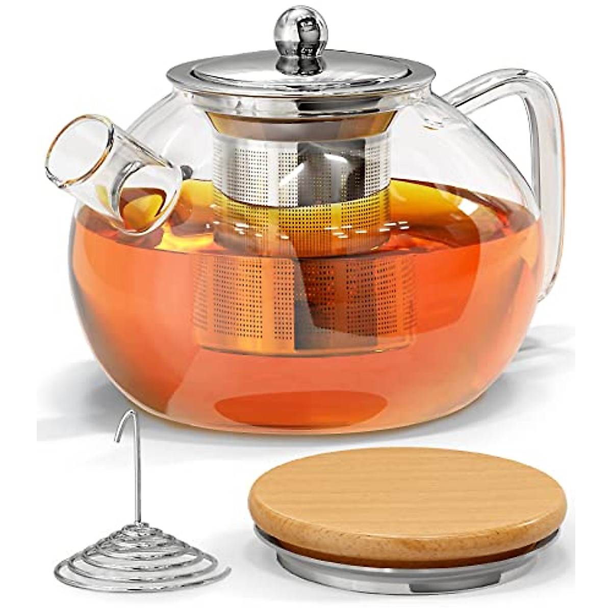 Glass Teapot with Infuser - Kettle for Loose Leaf & Blooming Tea - Stovetop & Microwave Safe Borosilicate Glass - 34oz Clear Pot with Removable Infusion - Premium Tea Maker with Gift Box & Bamboo Lid…
