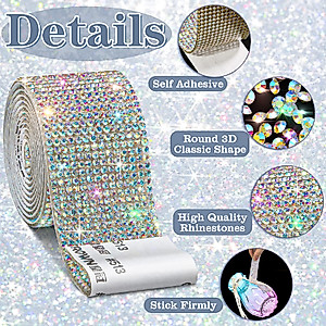 8 Rolls Rhinestone Ribbons,Cludoo 8 Yard Silver Self Adhesive Rhinestone Ribbon, Bling Crystal Diamond Ribbon Roll Wrap Glittering Rhinestones Sticker for Decoration Car DIY Arts Crafts Wedding