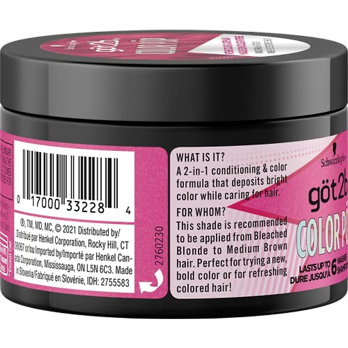Got2b Color Pop Semi-Permanent Hair Color Mask, Pink, 5.1 oz