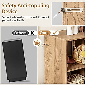 Tangkula 6 Cube Bookshelf, 2-tier Wood Storage Open Bookcase with Elevated Metal Legs, 5-Position Adjustable Shelf, Anti-toppling Device, Freestanding Organizer Storage Shelf for Home Office (Natural)
