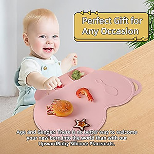 Silicone Placemats with Food Catching Pockets - 15 x 10” Home and Restaurant Table Mat - Non-Slip Suction Placemat for Toddlers (Pink)