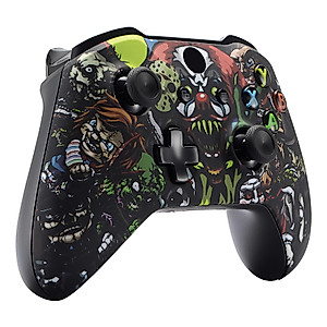 eXtremeRate Soft Touch Scary Party Patterned Faceplate Cover, Front Housing Shell Case Replacement Kit for Xbox One X S Controller - Controller Not Included