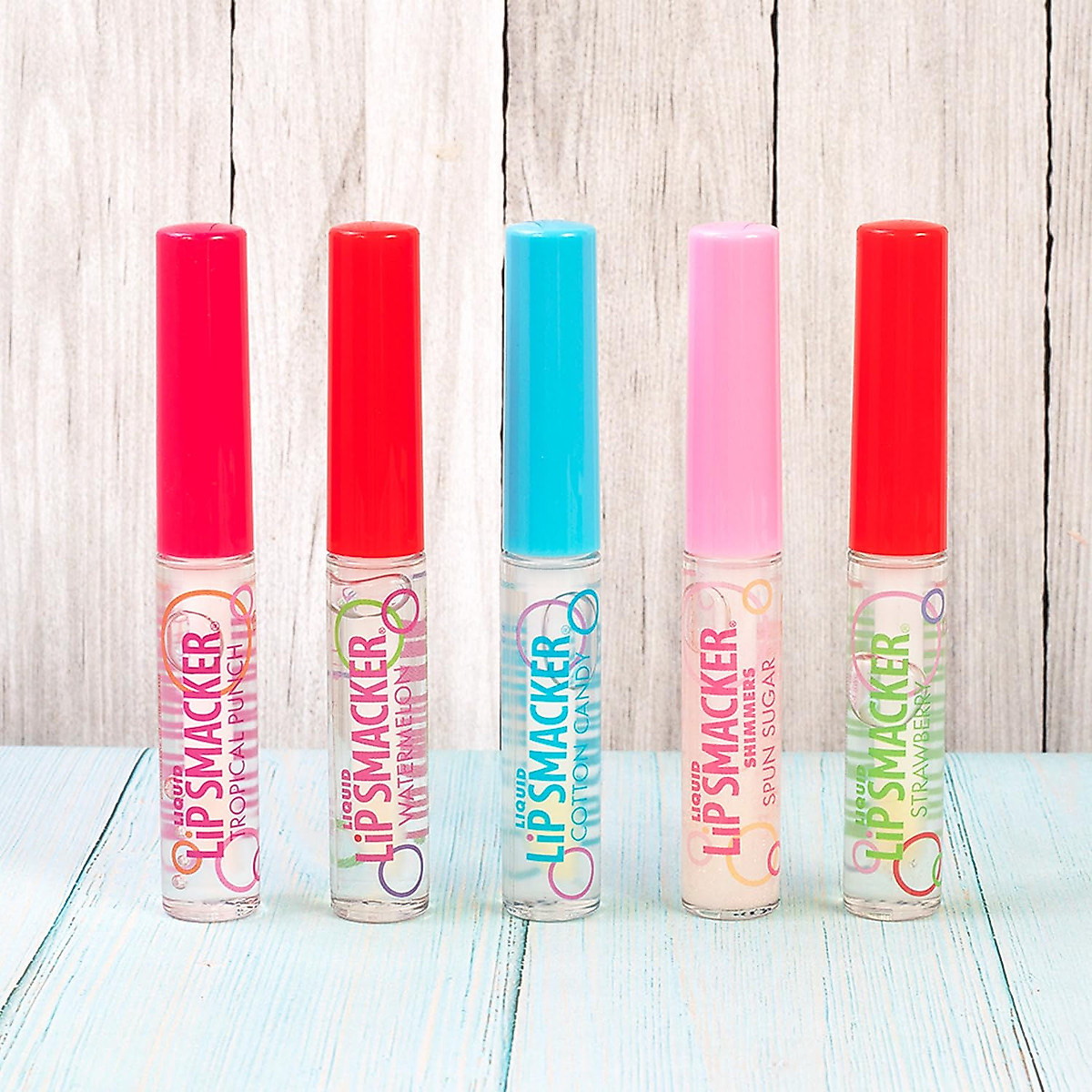 Lip Smacker Liquid Flavored Lip Gloss Friendship Pack |Tropical Punch, Watermelon, Cotton Candy, Sugar, Strawberry | Stocking Stuffer | Christmas Gift, Set of 5