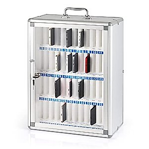 Ozzptuu 48 Slots Aluminum Alloy Pocket Chart Storage Cabinet for Cell Phones,Wall-Mounted with a Locked,Can be Carried by Hand (48 Slots)