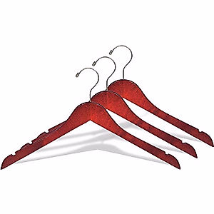 The Great American Hanger Company Wood Top Hanger, Box of 50 Space Saving 17 Inch Flat Wooden Hangers w/Cherry Finish & Brushed Chrome Swivel Hook & Notches for Shirt Jacket or Dress