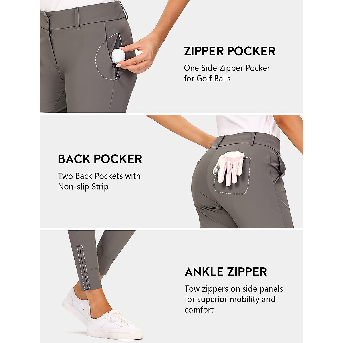 Hiverlay Womens pro Golf Pants Quick Dry Slim Lightweight Work Pants with Straight Ankle Also for Hiking or Casual Ladies，Gray-l