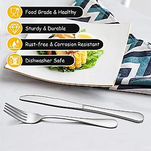 LIANYU 24-Piece Silverware Set with Steak Knives for 4, Plus Drawer Organizer, Stainless Steel Flatware Cutlery Set, Modern Eating Utensils Tableware Include Forks Sppons Knives, Dishwasher Safe