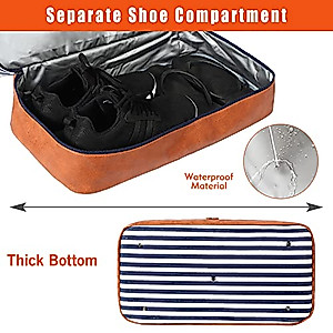 Oflamn Weekender Overnight Bag for Women with Shoe Compartment, Travel Duffle Bag Set with Hand Tote Bag & Toiletry Bag (Blue Stripes)