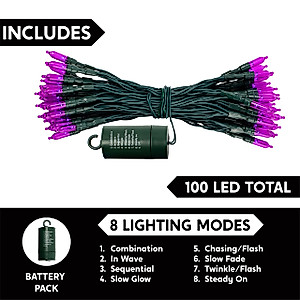 Joiedomi 33 FT Halloween LED String Lights,100 Counts of Purple Green Wire String Lights 8 Modes, 6 Hr Timer Battery Operated for Indoor and Outdoor Party, Home, Patio, Lawn, Halloween Decoration