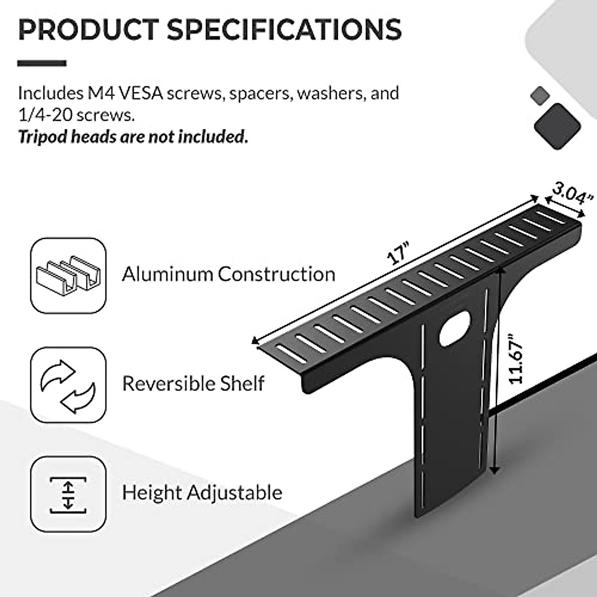 HumanCentric DSLR Monitor Mount – Monitor Shelf for Desk Camera Mount, Light Webcam and Microphone Camera Shelf for Monitor VESA Arm, Replace Clamp Tripods for Camera Desk Mount, Large