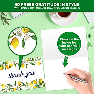 Decorably Thank You Cards with Envelopes & Stickers - 24 Pack Lemon Thank You Cards with Envelopes & Stickers, Blank Inside Lemon Note Cards, 6x4 Citrus Thank You Cards Bridal Shower Card, Lemon Card