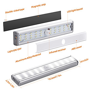 LED Closet Light, 30 LED Rechargeable Motion Sensor Light Indoor, Meromore Under Cabinet Lighting Wireless Stick-Anywhere Night Light with 600mAh Battery for Hallway Stairway Wardrobe Kitchen (3 PACK)