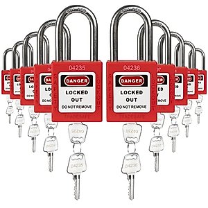 TRADESAFE Lockout Tagout Locks Set - 10 Red Loto Locks, Lockout Locks Keyed Different, 2 Keys Per Lock, OSHA Compliant Lock Out Tag Out Padlocks, Safety Padlocks for Electrical Lockout Tag Out Kits