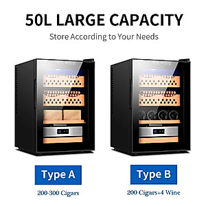 CIGARLOONG 1.8 Cu.Ft Electronic Cooler Humidor, 200 Capacity Temperature & Humidity Control Black Cabinet with Cedar Shelves For Home Office and Bar