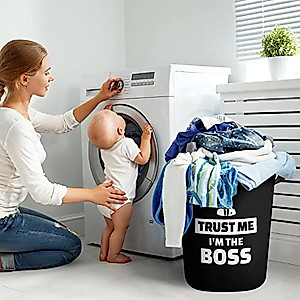 Trust Me I'm The Boss Large Laundry Basket Hamper Bag Washing with Handles for College Dorm Portable