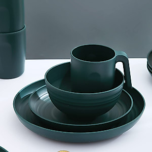 Kyraton 16-Piece Unbreakable Polypropylene Dinnerware Set, Dark Green, Microwave Safe