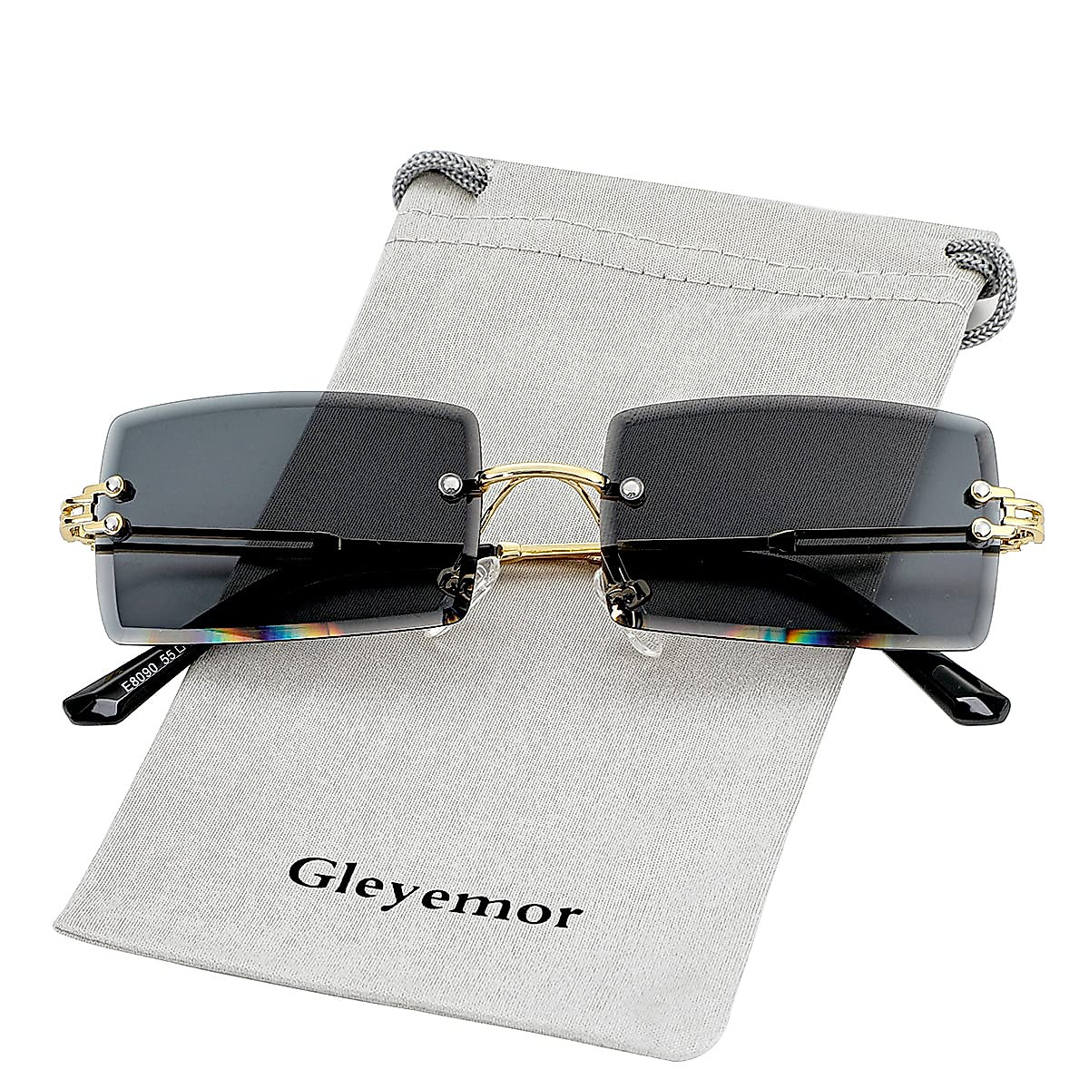 Gleyemor Rimless Rectangle Sunglasses for Women Mens Fashion Vintage Frameless Square Glasses with Gradient Lens (Grey)