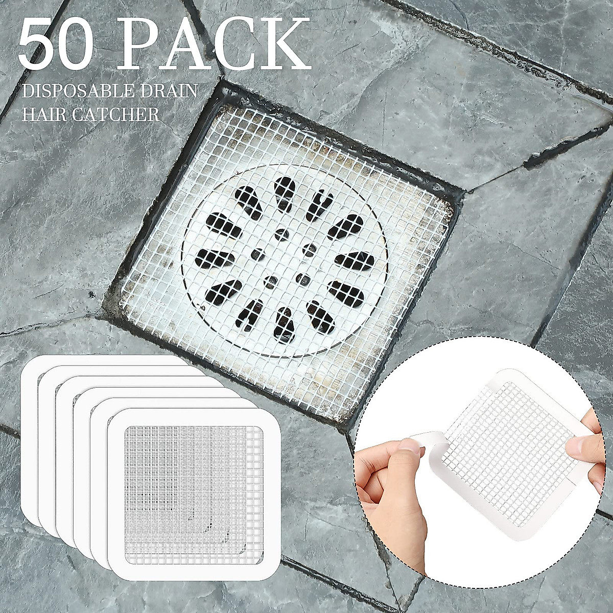 50 Pieces Disposable Hair Drain Catcher Shower Drain Covers Hair Traps for Shower Drains Mesh Shower Drain Hair Catcher Sticker Hair Collector for Bathroom Bathtub Kitchen