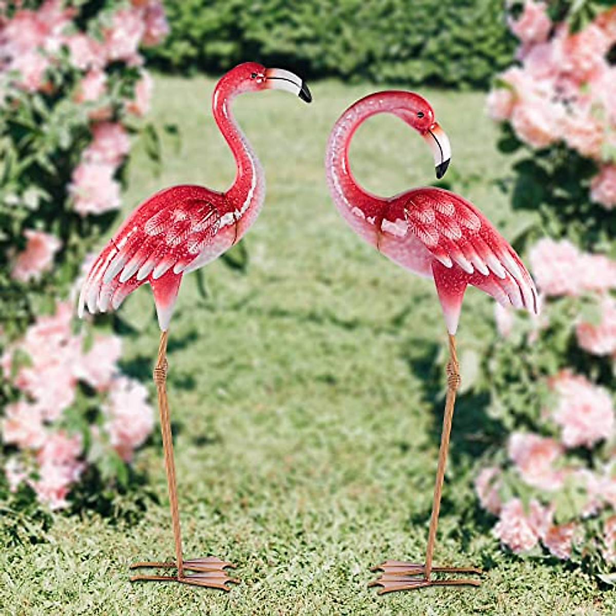 Natelf Pink Flamingo Yard Decorations, Metal Garden Statues and Sculptures, Standing Bird Lawn Ornaments for Patio Backyard Pond Decorations…
