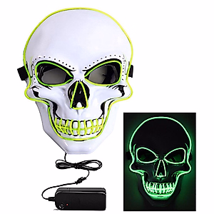WENTAOWULUE LED Halloween Face Mask Skull Skeleton Light Up Full Face Mask Green