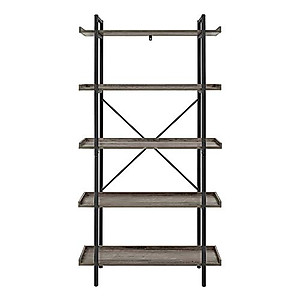 Walker Edison Urban Metal 5-Shelf Bookcase, 68" H, Gray Wash