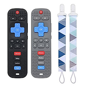 Eascrozn 2 Pack Silicone Baby Teething Toys, Remote Control Shape Teething Toys for Babies 6-12 Months, BPA Free, Soft and Textured Teether Relief Soothe Gums Baby Chew Toys