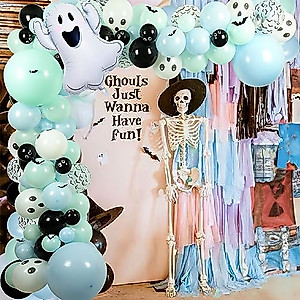 Halloween Balloon Arch Garland Kit, A Baby is Brewing Blue Balloon Arch with 3D Wall Stickers for Halloween Baby Shower Decorations for Boy Halloween Gender Reveal Party Supplies