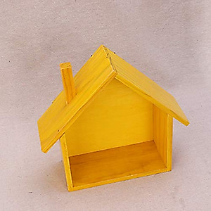 Cabilock Wooden House-Shaped Wall Storage Shelf Display Box Hanging Rack Holder Organizer for Bedroom Kids Room Kitchen (Yellow)