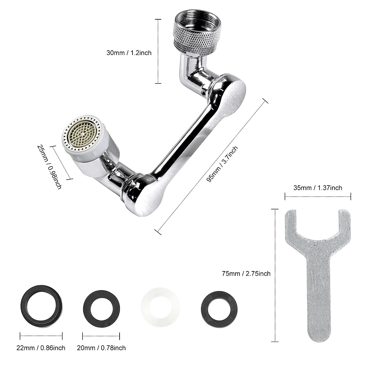 Faucet Extender 1080°Rotating Swivel, Sink Water Faucet Aerator Extension in Brass Swivel Robotic Arm for Bathroom Kitchen with 2 Water Flow Modes