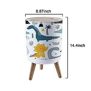 Nordic Style Trash Can - Childish seamless with hand drawn dino in scandinavian style Creative Push Top Trash Can with Lid - Scandinavian Modern Garbage Can - Round Trash Bin w/ Legs for Kitchen/Bathroom/Dog proof, 1.8 Gallon - 7L