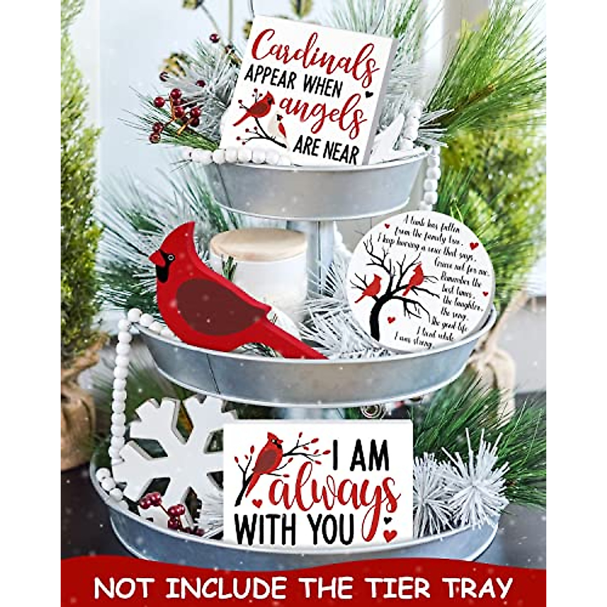 Cardinal Tiered Tray Decor Memorial Gifts Wooden Red Birds Cardinals Christmas Decorations Winter Farmhouse Sign Red Cardinals Appear When Angels Are Near Bird on Tree Cardinal Gift for Her Set of 4