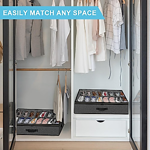 2 Pack Under Bed Shoe Storage Organizer for Closet, Fits Total 32 Pairs Foldable Underbed Shoes Containers Boxes Under the Bed Storage Bedding with Sturdy Handles&Clear Window for College Dorms, Grey