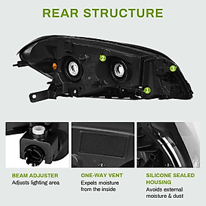 AUTOSAVER88 Headlights Assembly Compatible with 08 09 10 11 12 2008 2009 2010 2011 2012 Chevy Malibu 2008-2012 08-12 Headlamps Passenger and Driver Side Black Housing Amber Reflector