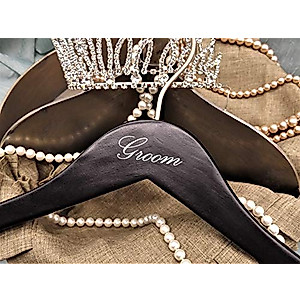 NAHANCO G20217WB Bridal Hanger, Black Wood Suit Hanger with Silver Imprint (Groom), 17” (1 Piece)
