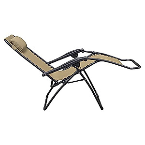 Caravan Sports Zero Gravity Outdoor Portable Folding Camping Lawn Deck Patio Pool Recliner Lounge Chair for Adults, Adjustable Headrest, Beige