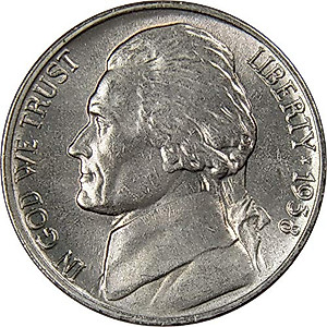 1938 Jefferson Nickel 5 Cent Piece BU Uncirculated Mint State 5c US Coin