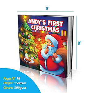 Personalized Story Book by Dinkleboo - "First Christmas" - for Kids Aged 0 to 8 Years Old - A Story About Your Child’s First Christmas - Smooth Satin Paper - Soft Cover (8"x 8")
