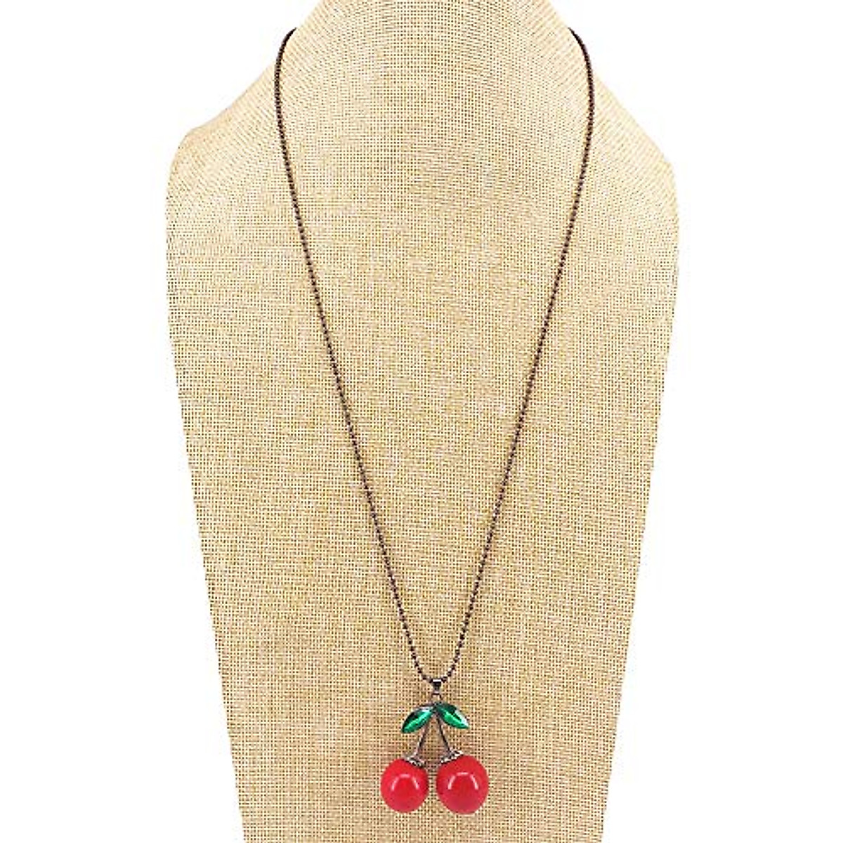 QTMY Cute Cherry Pendant Long Necklace Jewelry for Teen Girls Women