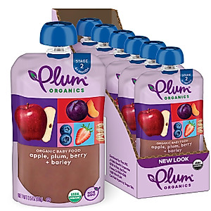 Plum Organics Apple, Plum, Berry and Barley Baby Food in Pouch, Organic Food Squeeze, Non GMO, 3.5 Ounce (Pack of 6)