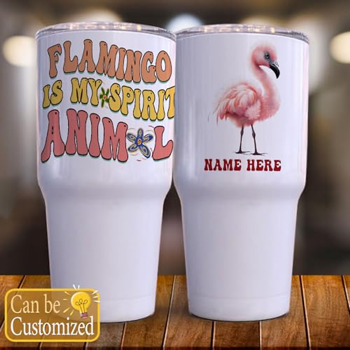 Flamingo Spirit Animal Gift Mug for Coworkers and Friends Personalized Engraved 30oz Tumbler Insulated Steel Gift Idea