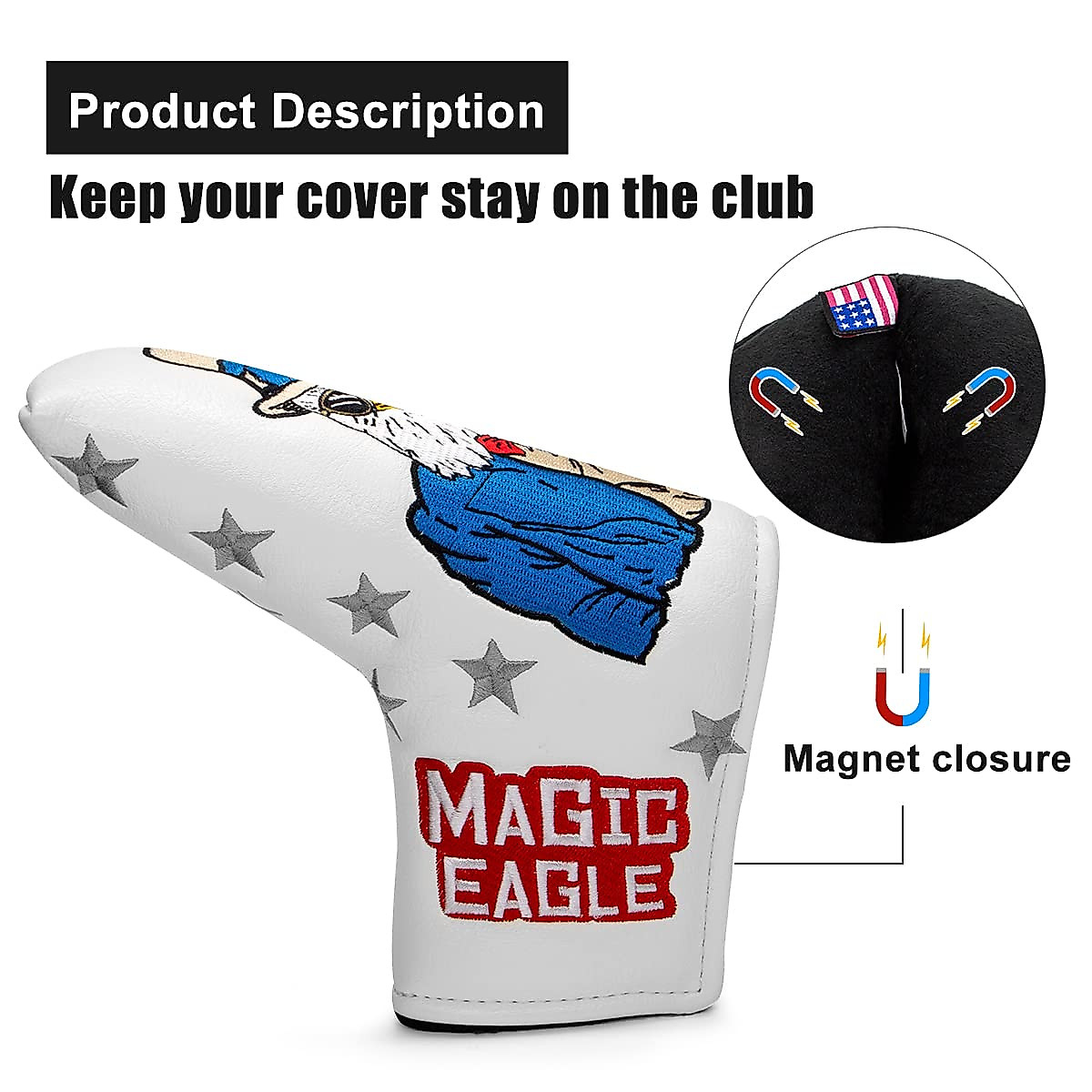 Golf Blade Putter Cover, USA Style Magic Eagle Elegant Embroidery Premium Leather Golf Blade Putter Headcover Putter Head Covers for Titleist Scotty Cameron Ping Taylormade Odyssey