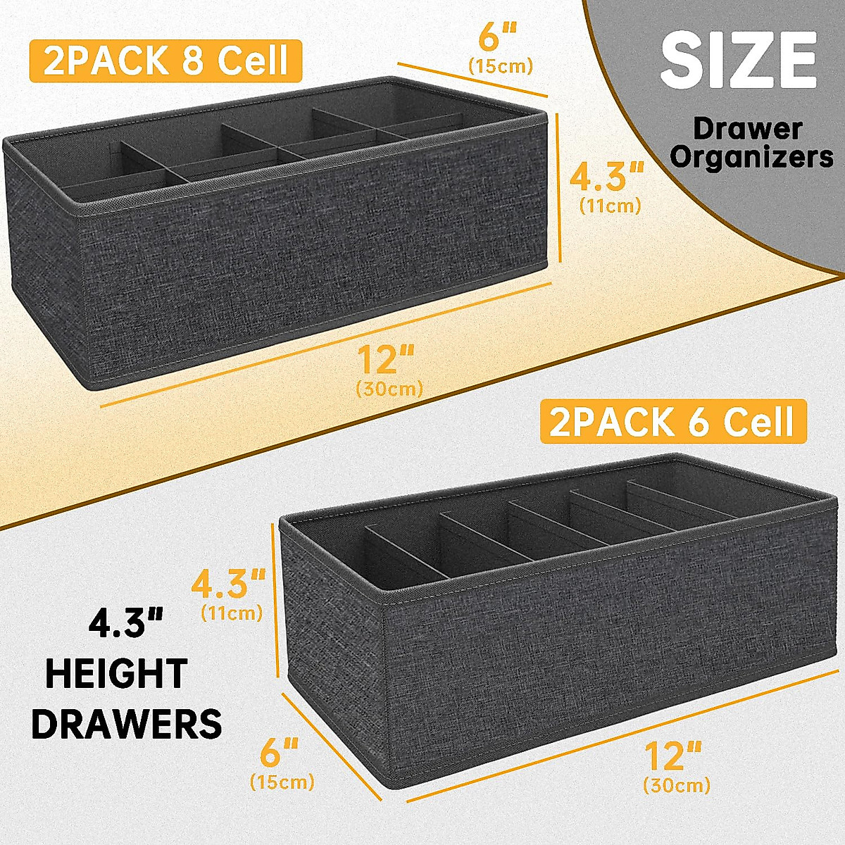 FAMALAHEE 4 PACK Sock Underwear Drawer Organizer Dividers, Collapsible Cabinet Closet Storage Boxes for Clothes, Socks, Lingerie, Underwear, Tie, Belt,Bedroomedroom