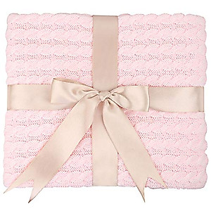 Lilax Baby Cable Knit Blanket Soft Warm Toddler for Boys and Girls 35X30 Inch Pink