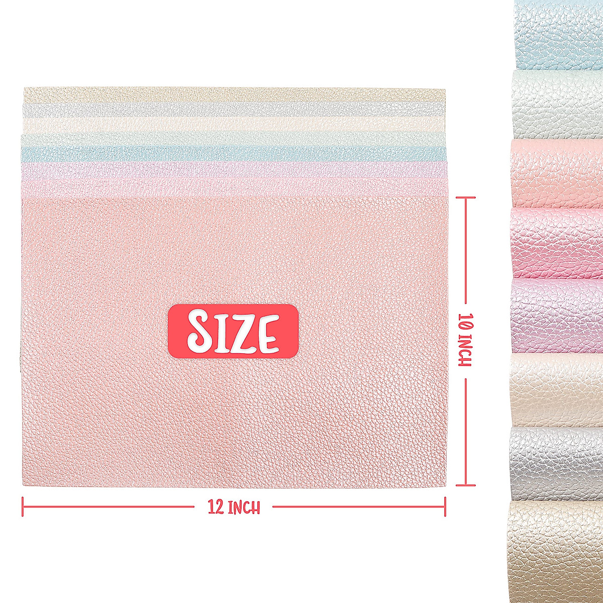 LOTOFUN Shiny Pearl Faux Leather Sheets: Soft Pearl Lustrous Textured Metallic PU Synthetic Leather Fabric 8Pcs/Set 12x8 Inch for Bows Earrings Making DIY Craft (Light Color)