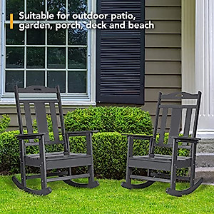 LOENIY Outdoor Rocking Chair All Weather Resistant Rocking Chair with High Backrest Patio Rocking Chair Outside Rocker (1, Black)