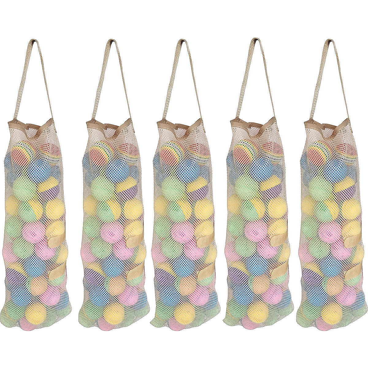 Hanging Mesh Storage Bags 5Pack Potatoes Bags Onion Bags Mesh Garlic Net Bags Long and Large Reusable Net Storage Produce Bags (Beige)